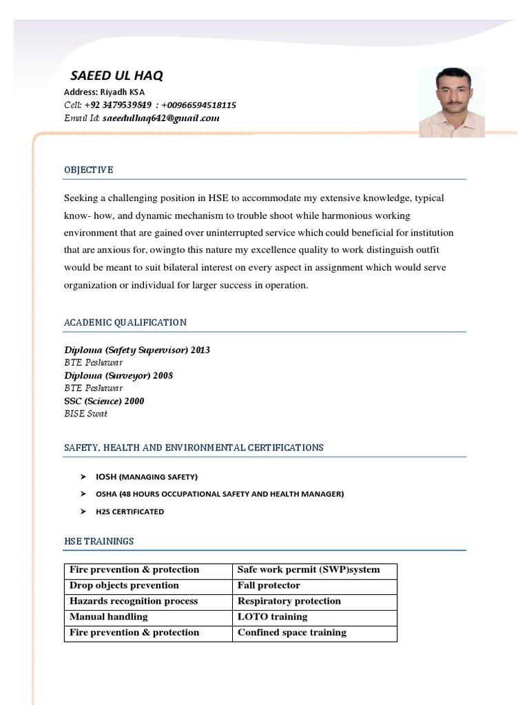 SAEED CV HSE | PDF | Safety | Occupational Safety And Health