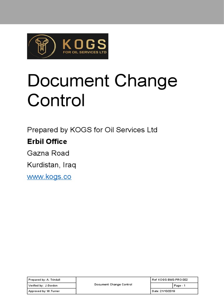 KOGS-BMS-PRO-002 (Document Change Control) (Rev 1.0) | PDF
