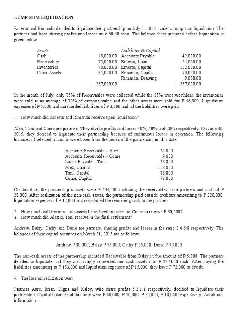 Lump Sum Liquidation | PDF | Book Value | Partnership