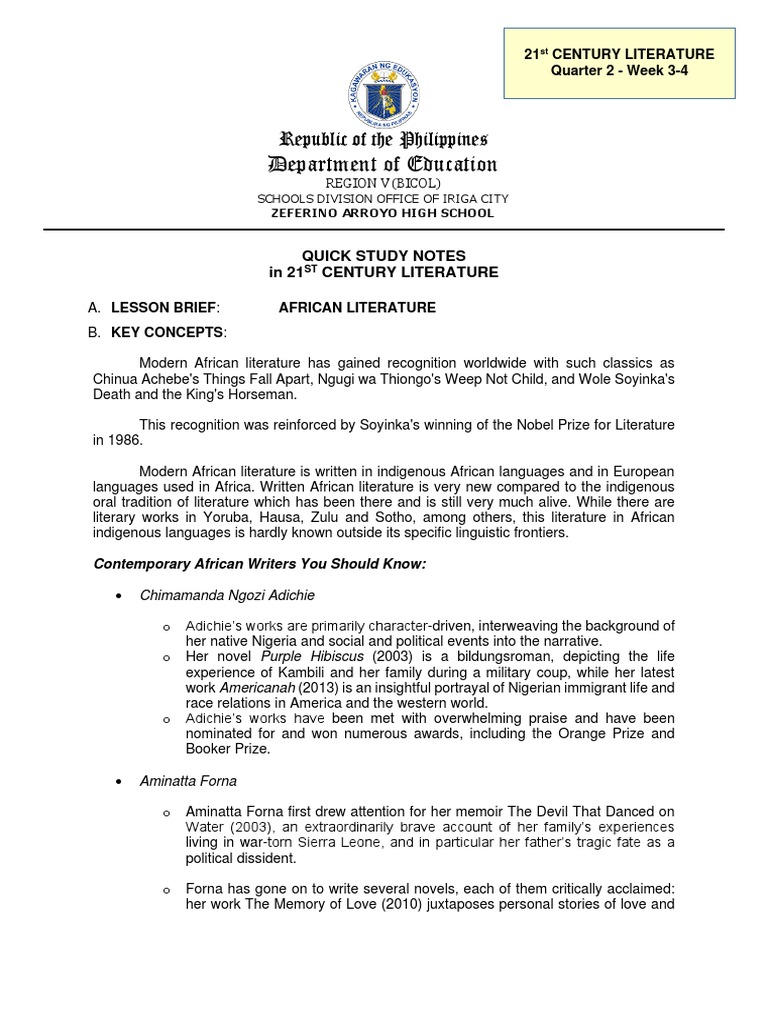 21ST LIT Q2-W3-4 African Lit | PDF | African Literature