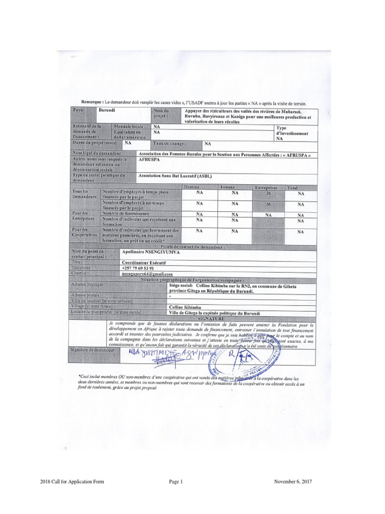AFRUSPA-Demande - de - Subvention USADF-VF | PDF | Agriculture | Subvention