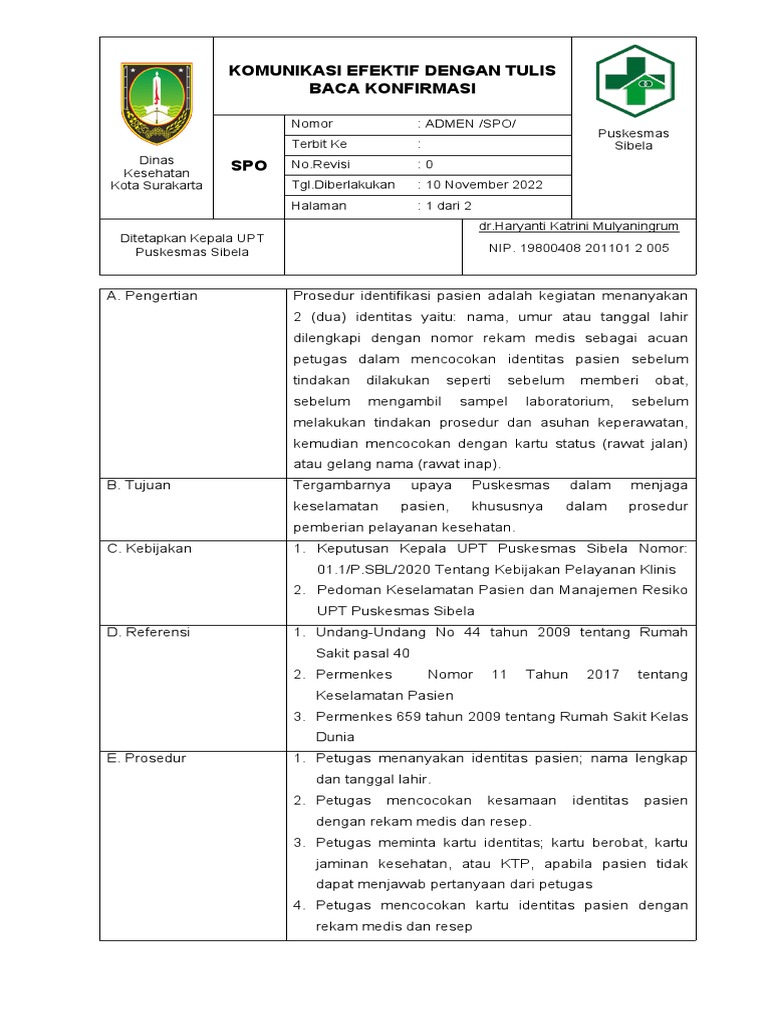 SKP 2a - SOP Komunikasi Efektif TBaK | PDF