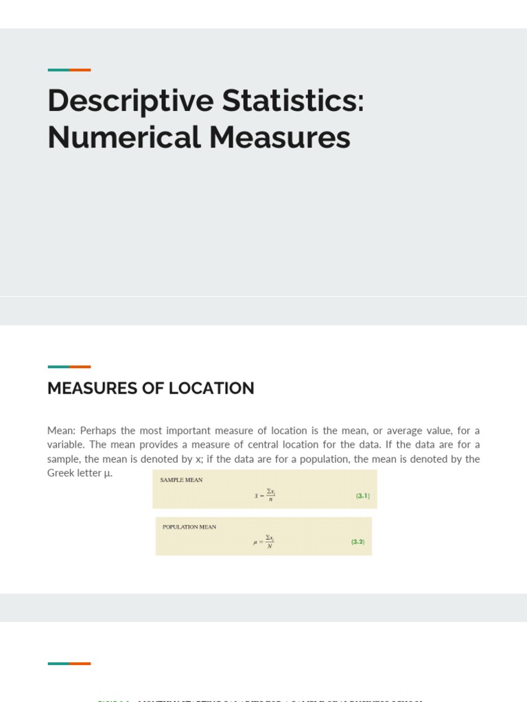 Module 3 Descriptive Statistics Numerical Measures | PDF | Standard Deviation | Mode (Statistics)