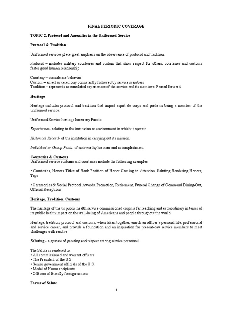 TOPIC 2. Protocol and Amenities in The Uniformed Service - 104604 | PDF ...