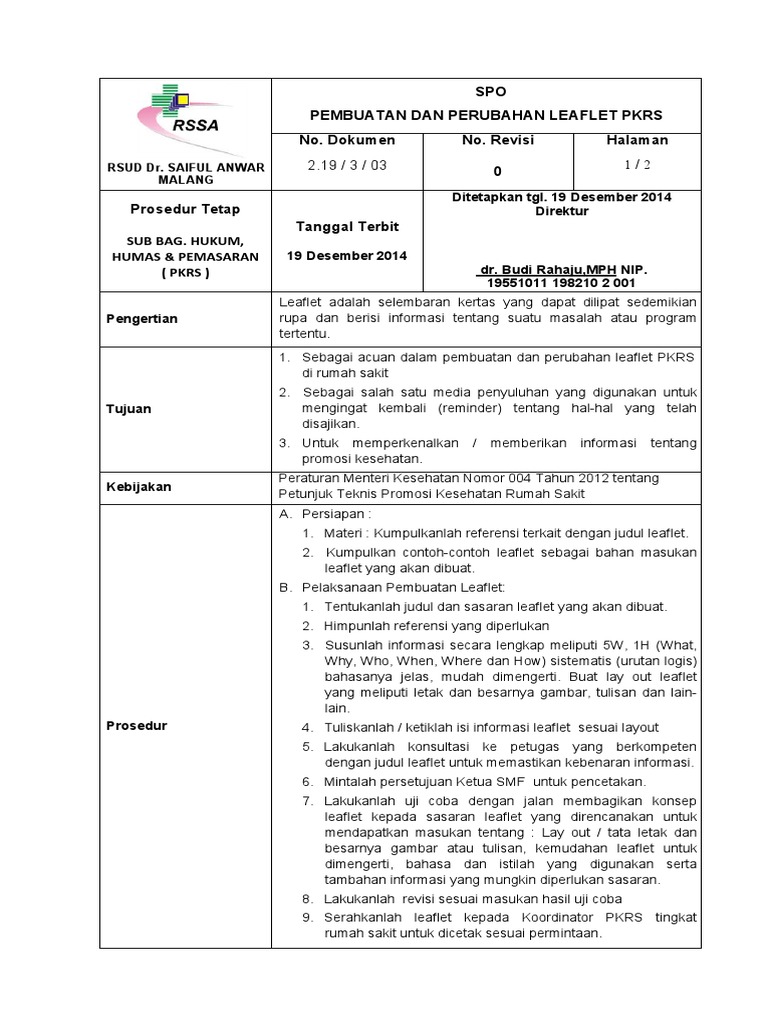 SPO Pembuatan Leaflet | PDF