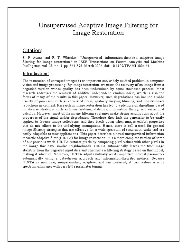 Unsupervised Adaptive Filtering | PDF