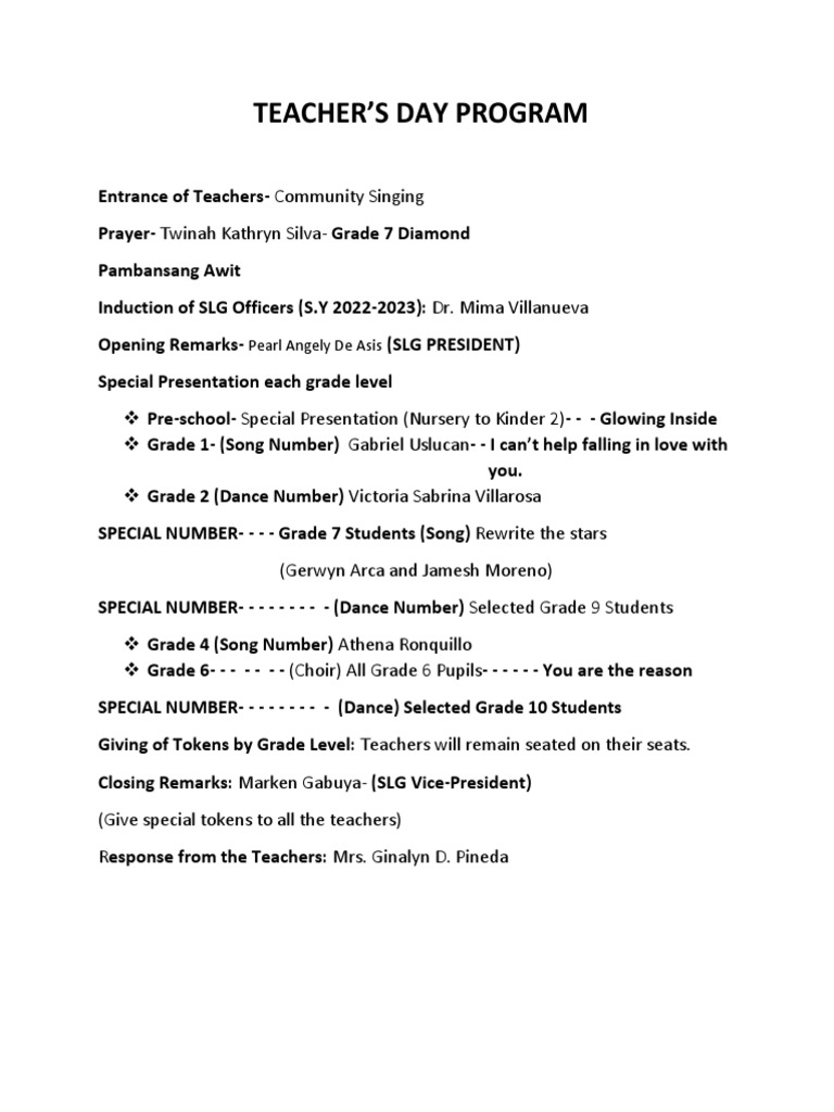 Teachers Day Program 2022 2023 | PDF