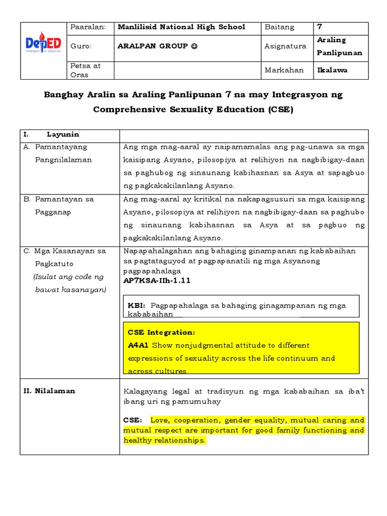 Aralpan Group Cse Integration Lesson Plan | PDF Aralpan Group Cse Integration Lesson Plan | PDF