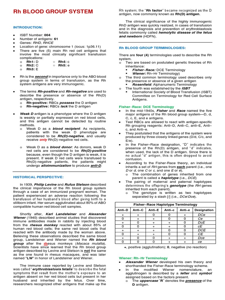 Rh Blood Group System Overview | PDF | Blood Type | Antibody