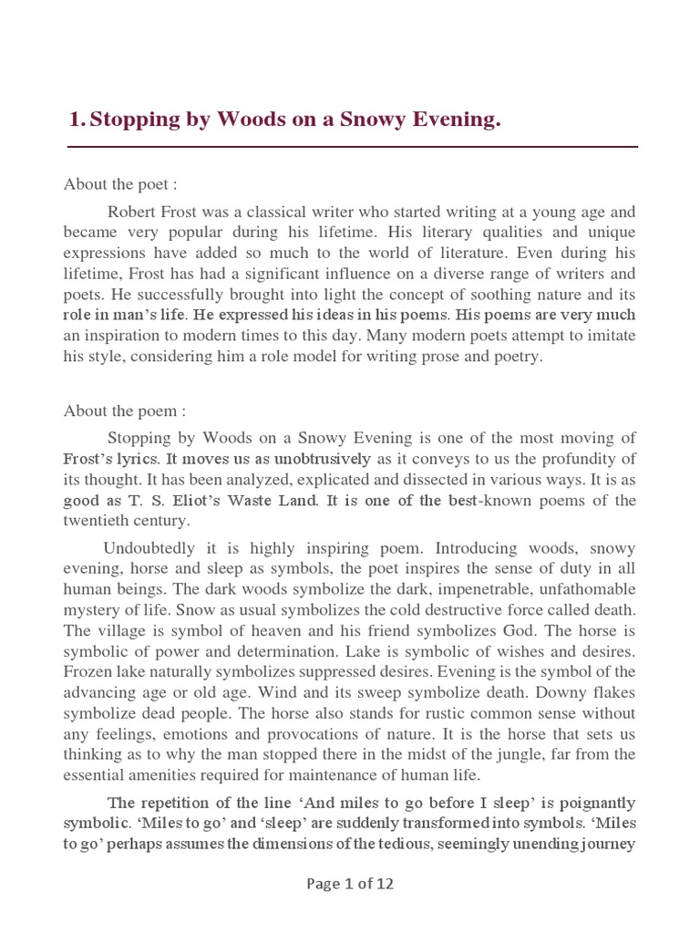 Stopping by Woods On A Snowy Evening | PDF | Poetry | Metre (Poetry)