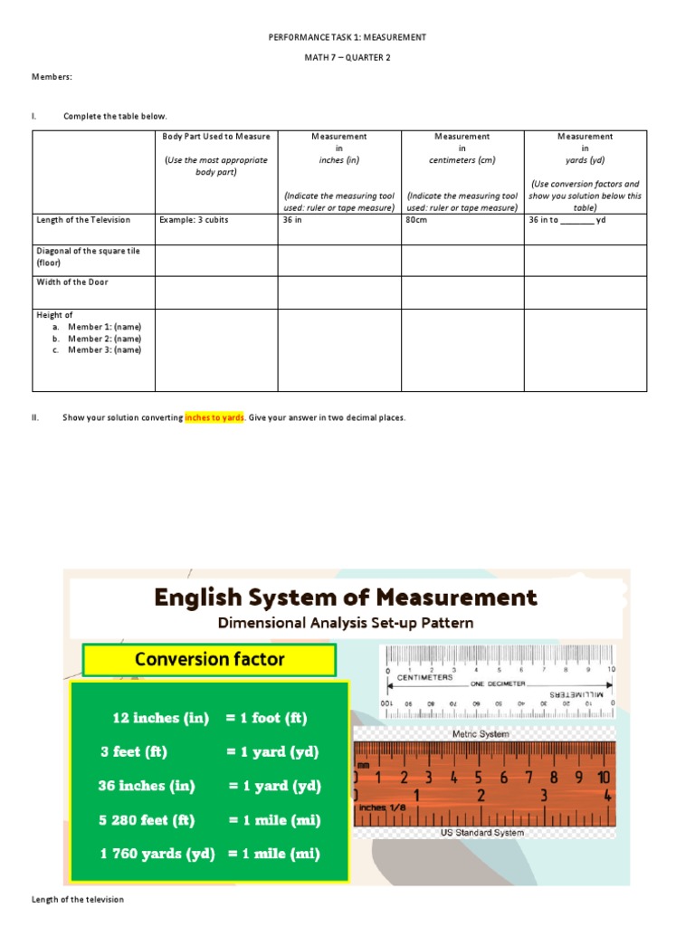 q2 - SM - Math 7 - Performance Task 1 - Measurement | PDF | Teaching Methods & Materials ...