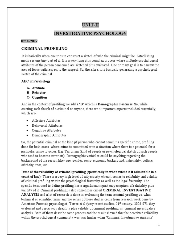 Psycho Unit 2 | PDF | Offender Profiling | Psychology