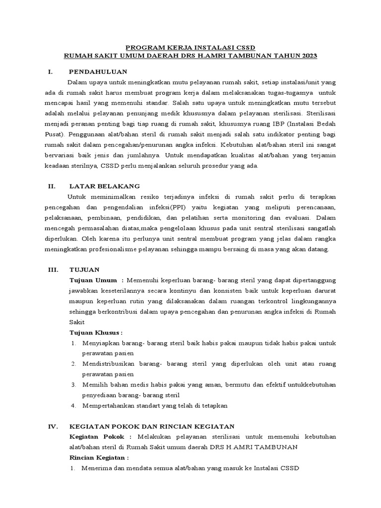Program Kerja CSSD 2023 | PDF