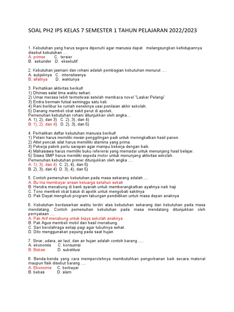 Soal PH2 Ips Kelas 7 Semester 1 Tahun 2022 | PDF