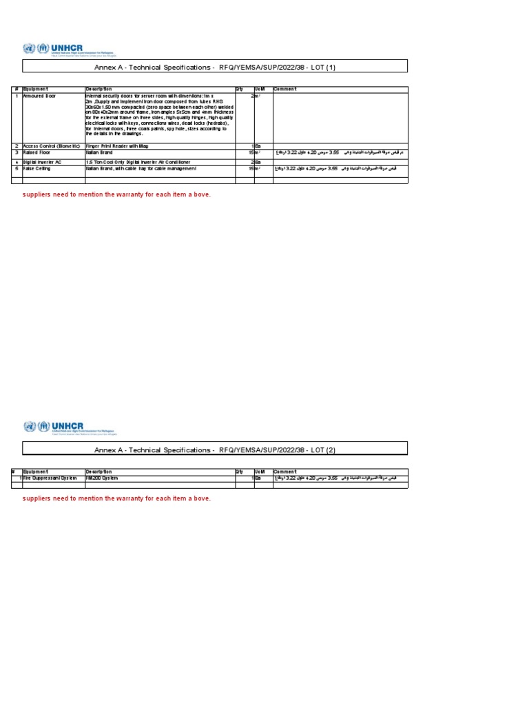 Annex A - Technical Specification RFQ-YEMSASU-2022-38 | PDF | Laptop | Computer Hardware