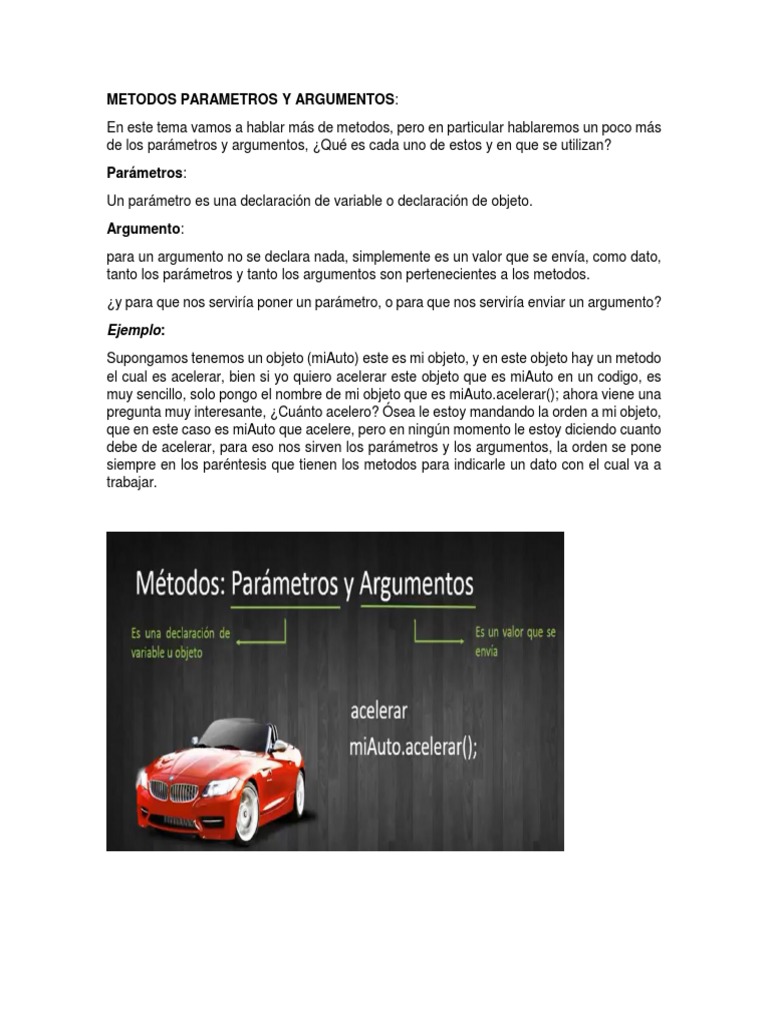 Programación en Java POO Métodos - Parámetros y Argumentos | PDF | Objeto (informática ...