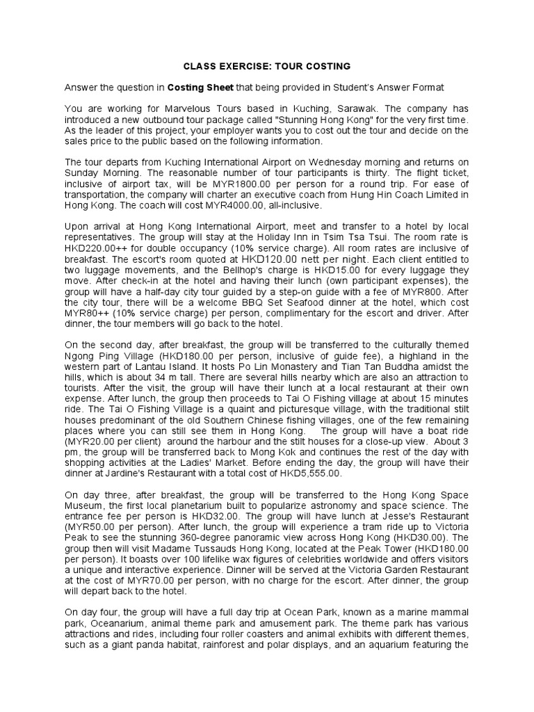 Class Exercise Week 12 - Tour Costing | PDF