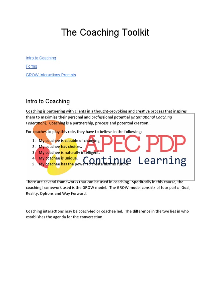 The Coaching Toolkit: GROW Model Guide | PDF | Conversation | Reality