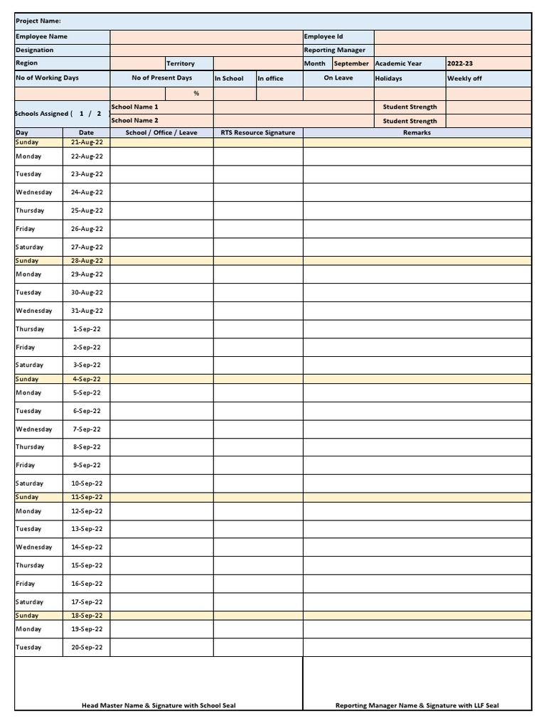 RP Attendance Sheet - September 2022 | PDF