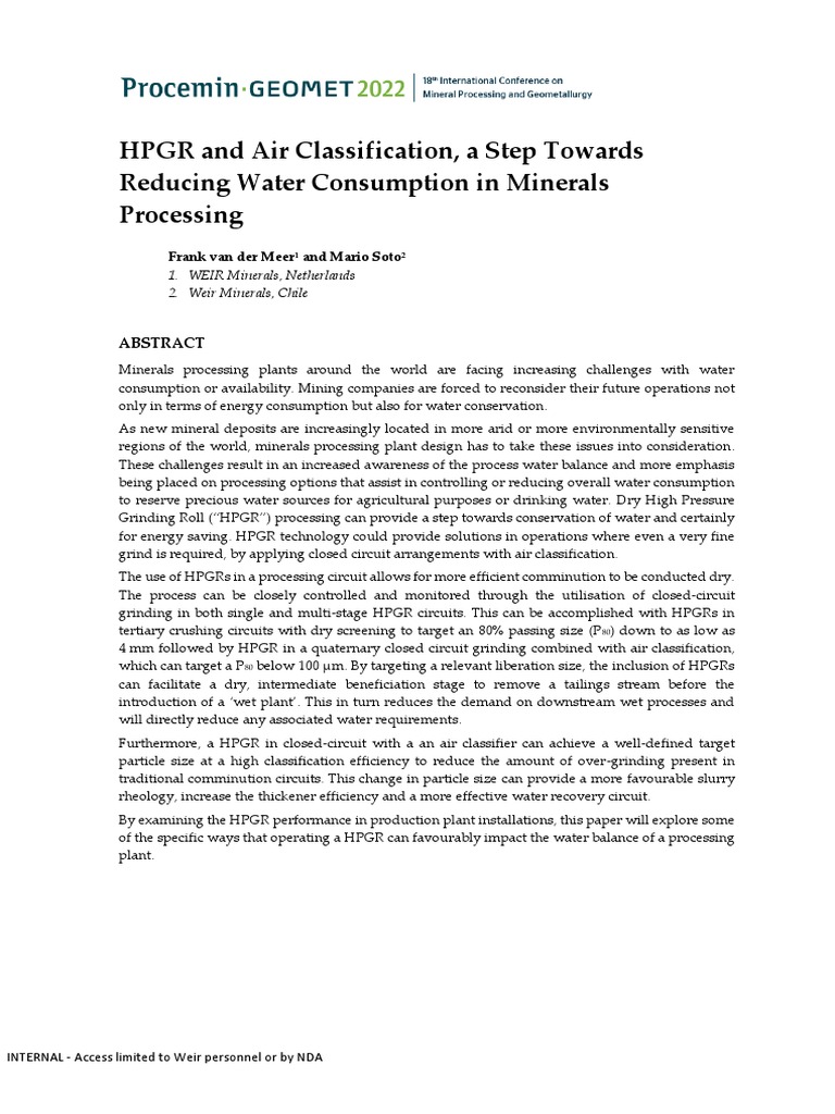 Weir HPGR | PDF | Mill (Grinding) | Water