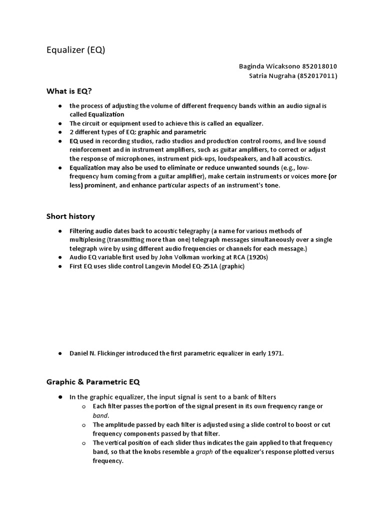 Equalizer Theory | Download Free PDF | Equalization (Audio) | Computer Engineering