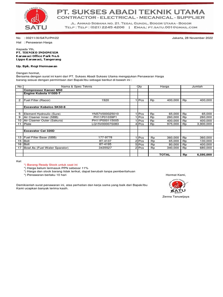 Quotation Dan Price List Pdf