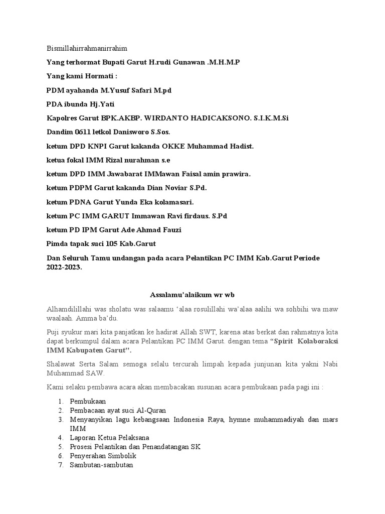 Teks MC Pelantikan IMM | PDF