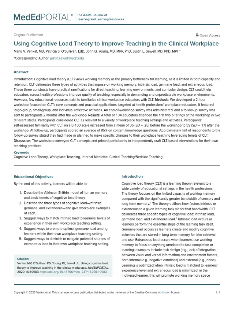 COgnitive Load Theory and Clinical Teaching | PDF | Teaching Method ...