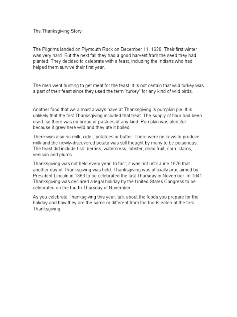 The Thanksgiving Story | PDF | Thanksgiving | Foods