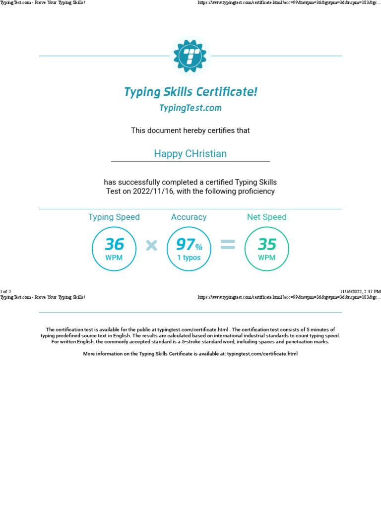 TypingTest.com - Prove Your Typing Skills! | PDF