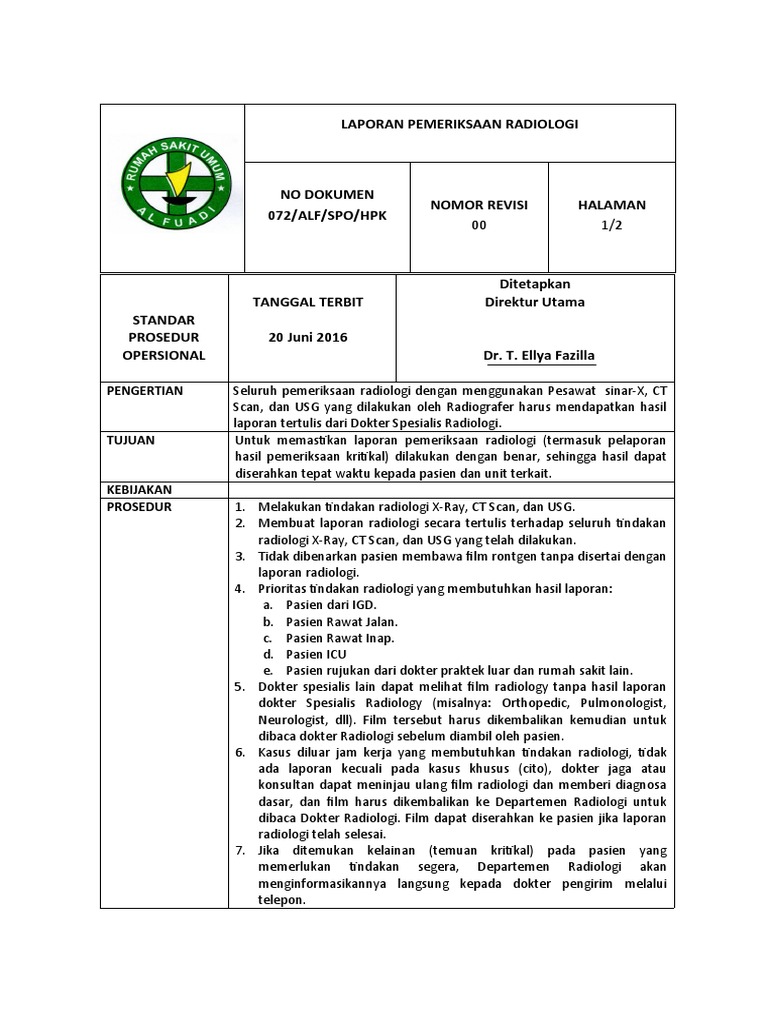 SOP Laporan Pemeriksaan Radiologi | PDF | Pengembangan Diri | Teknologi ...