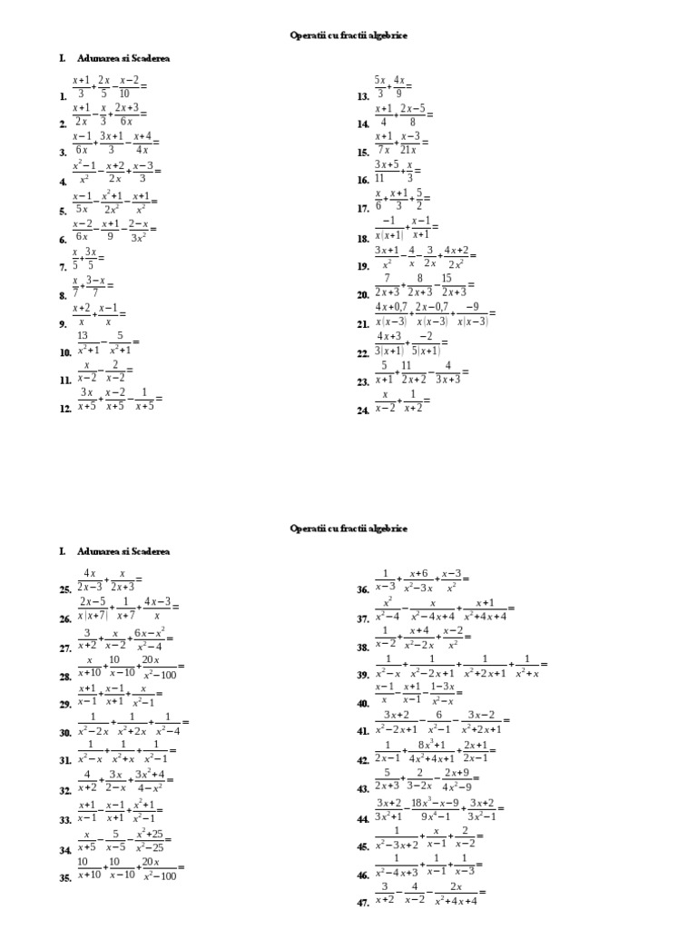 Operatii Cu Fractii Algebrice-Adunarea Si Scaderea | PDF