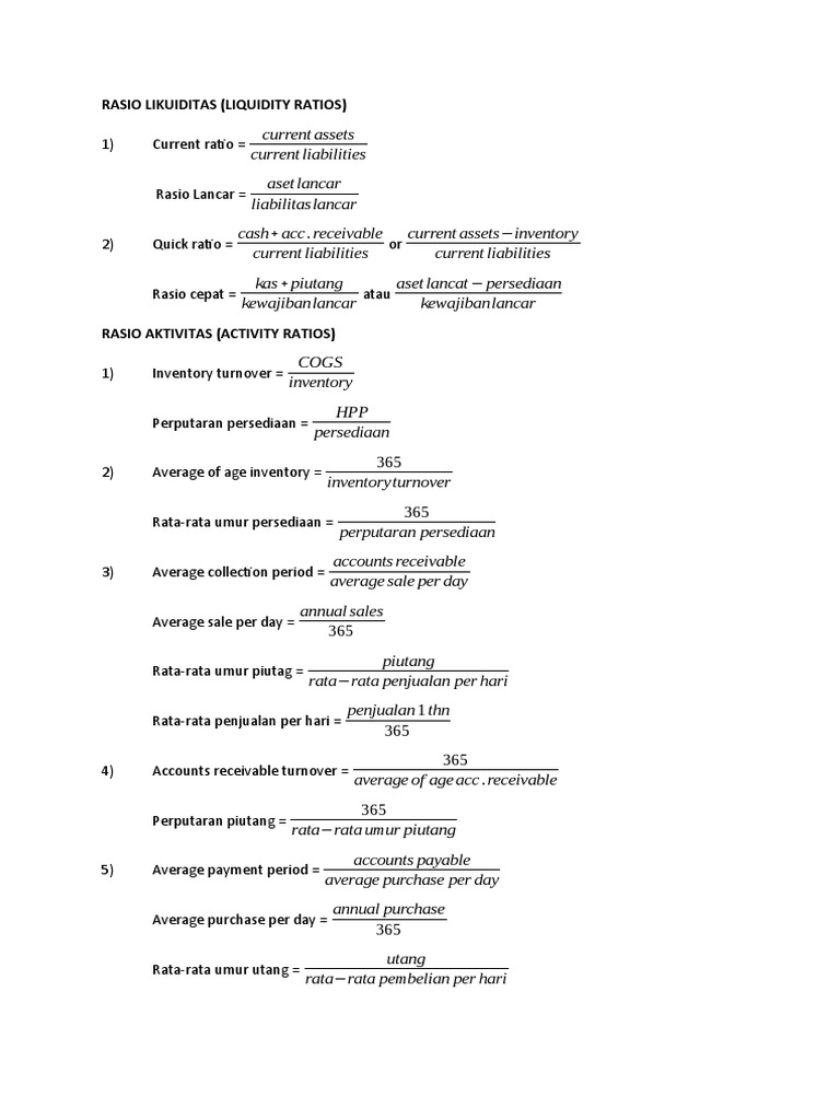 Rangkuman Rumus Analisis Rasio | PDF | Equity (Finance) | Stocks