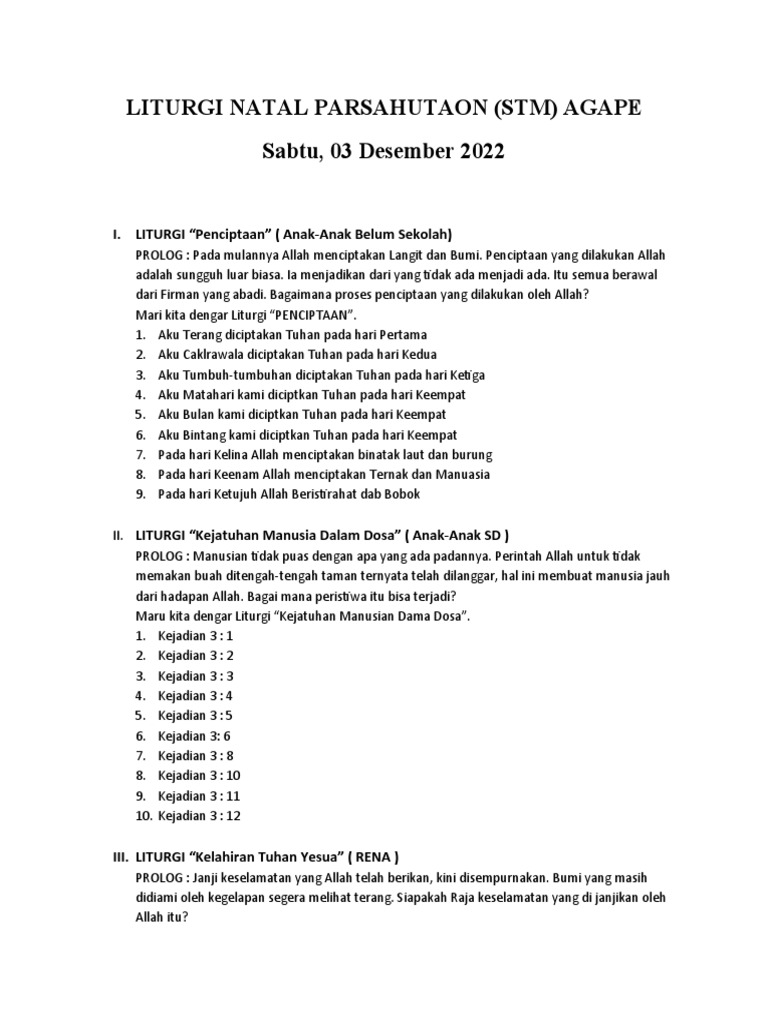 Liturgi Natal STM Agape 2022 | PDF