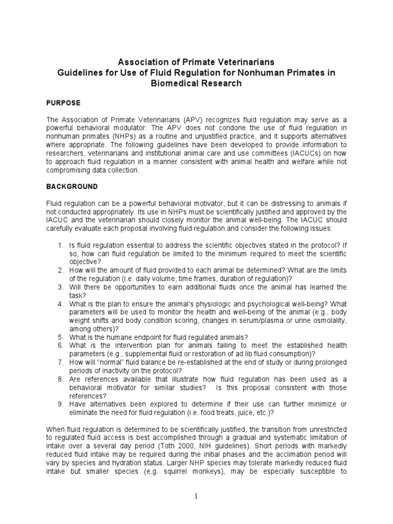 NHP Fluid Regulation Guidelines | PDF