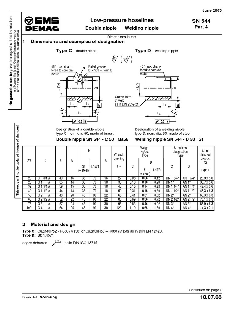 Low-Pressure Hoselines SN 544: Double Nipple Welding Nipple | PDF ...