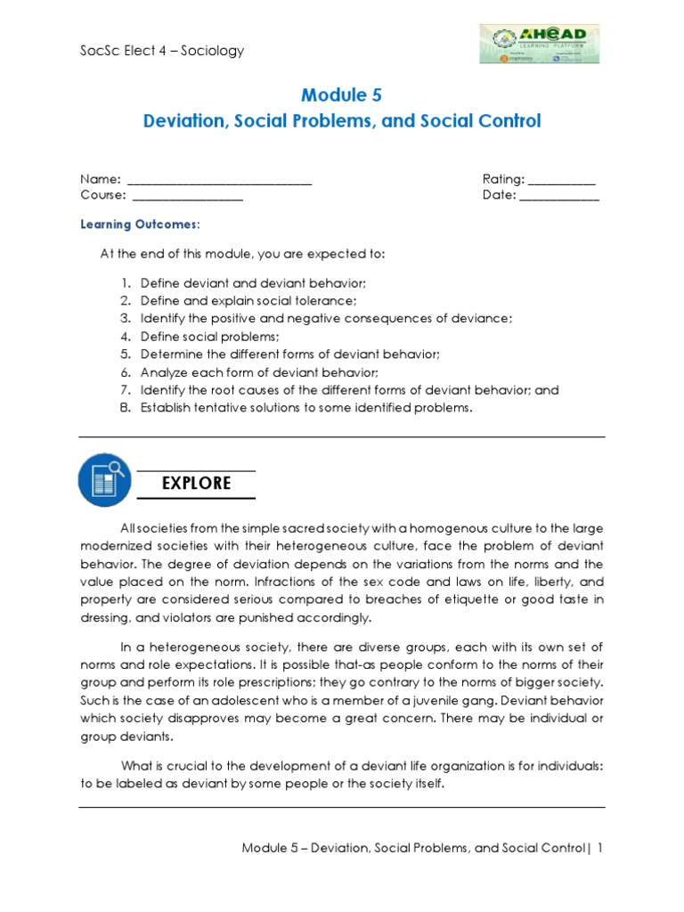 Module 5 - Deviation, Social Problems, and Social Control | PDF