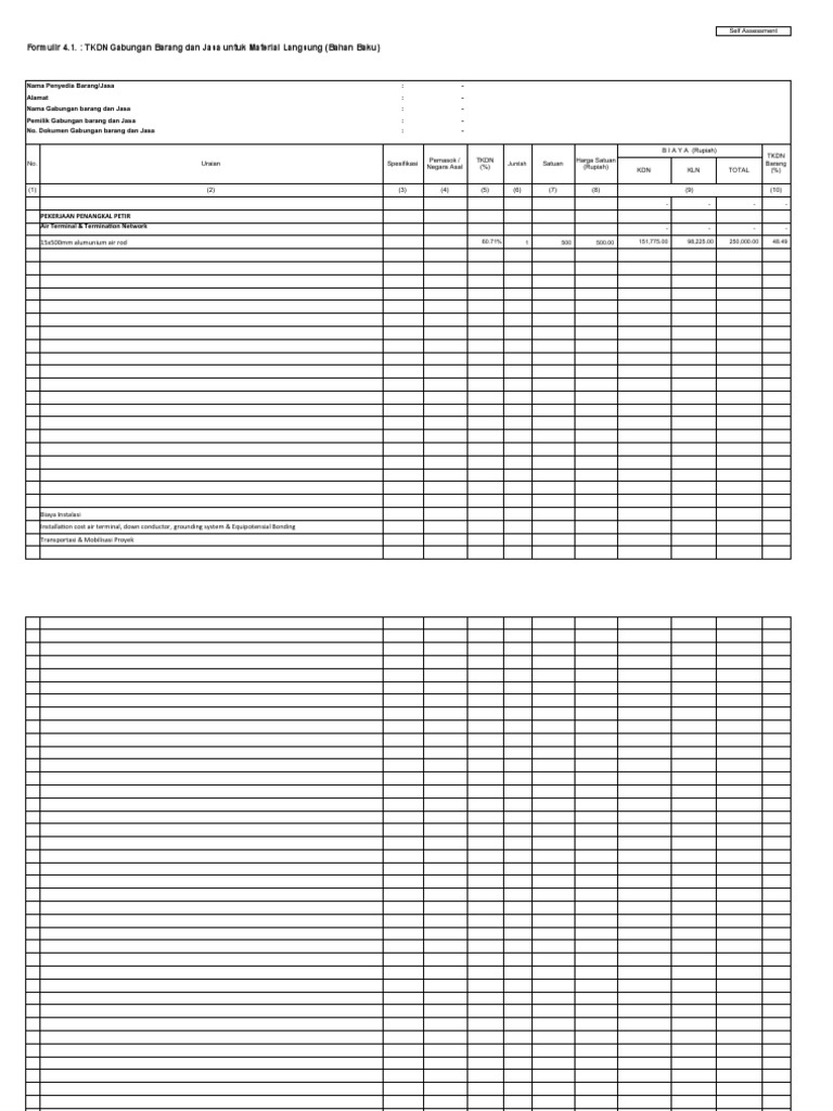 Form Isian TKDN Barang&Jasa - Contoh | PDF