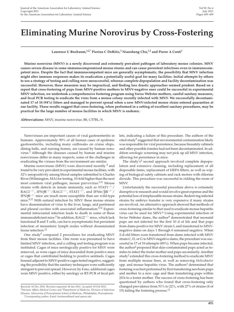 Eliminating Murine Norovirus by Cross-Fostering | PDF | Infection | Mouse