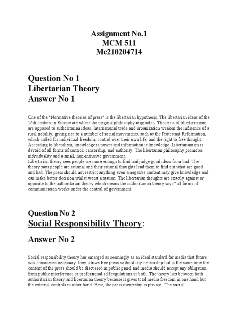 The Libertarian Theory Is One of The | PDF | Theory | Libertarianism