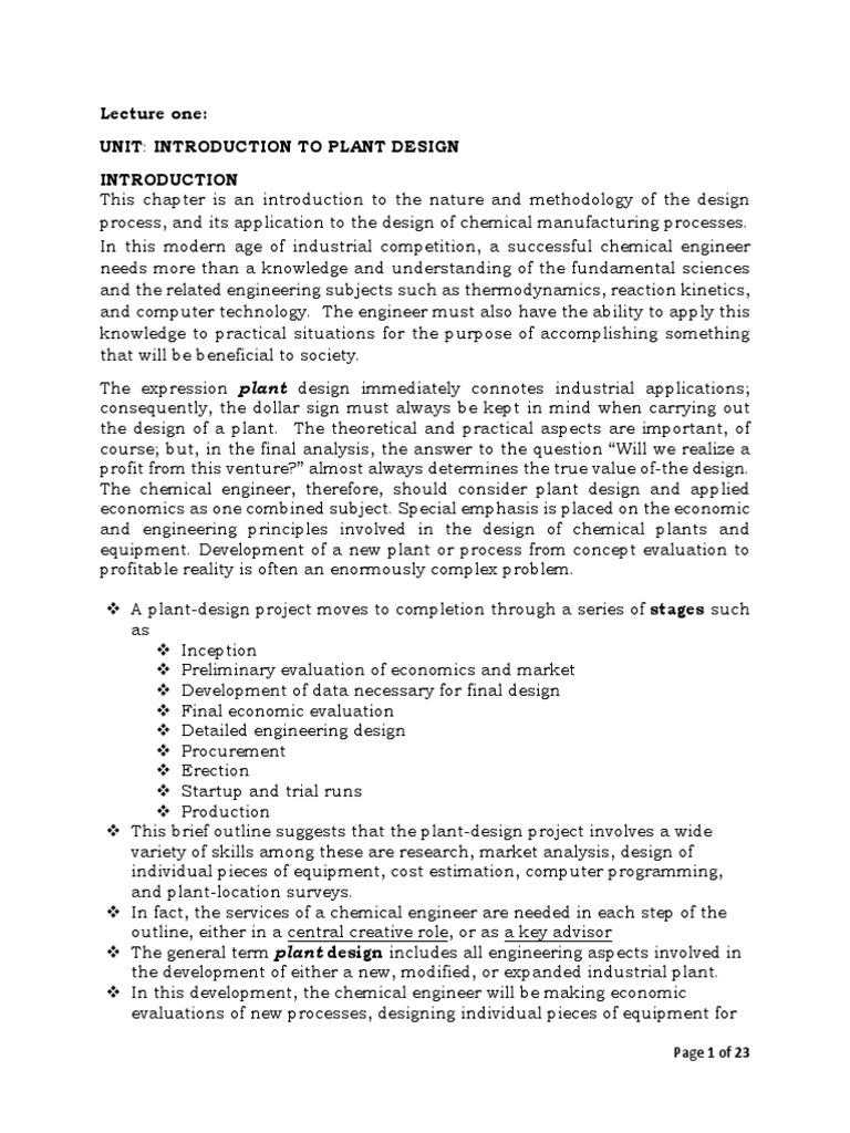 Plant Design and Economics Chapter 1 Notes | PDF | Design | Engines
