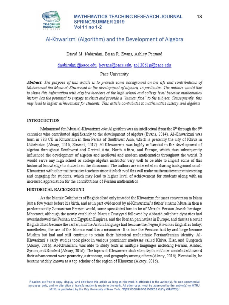 Al-Khwarizmi (Algorithm) and The Development of Algebra | Download Free ...