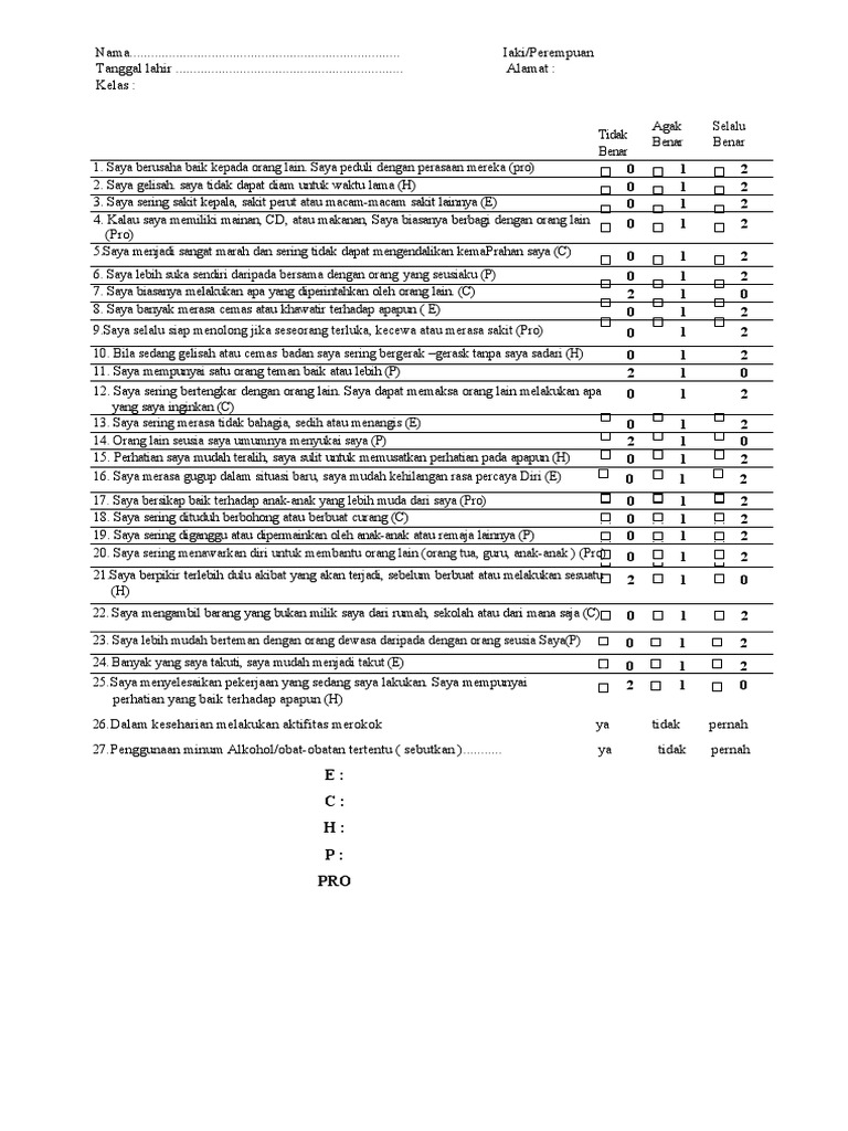 Instrumen SDQ Dan Skoring | PDF | Pengembangan Diri