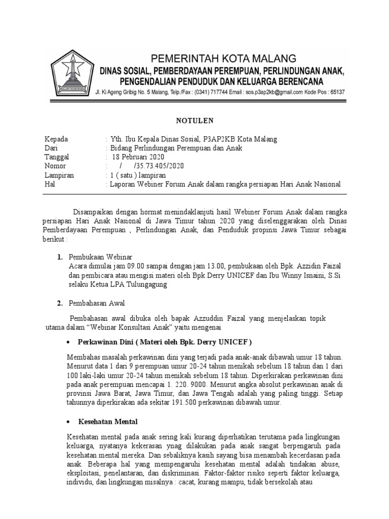 Contoh Notulen Webinar Konsultasi Anak | PDF