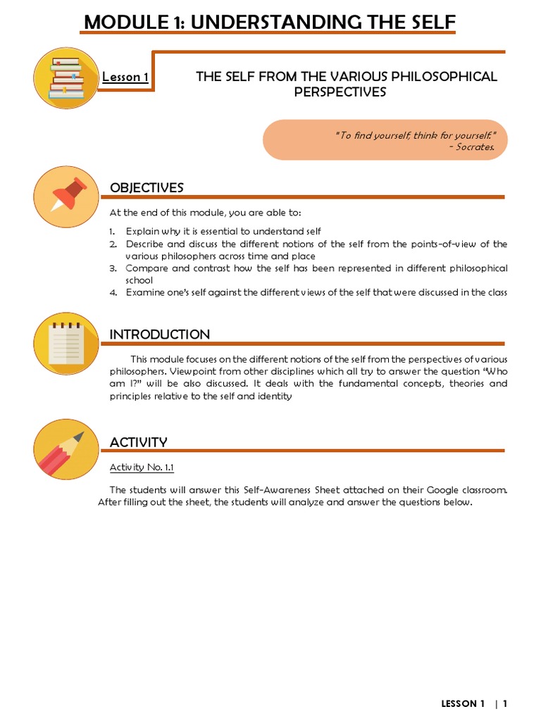 Lesson 1 Perdev Understanding The Self | PDF | Id | Philosophy Of Self