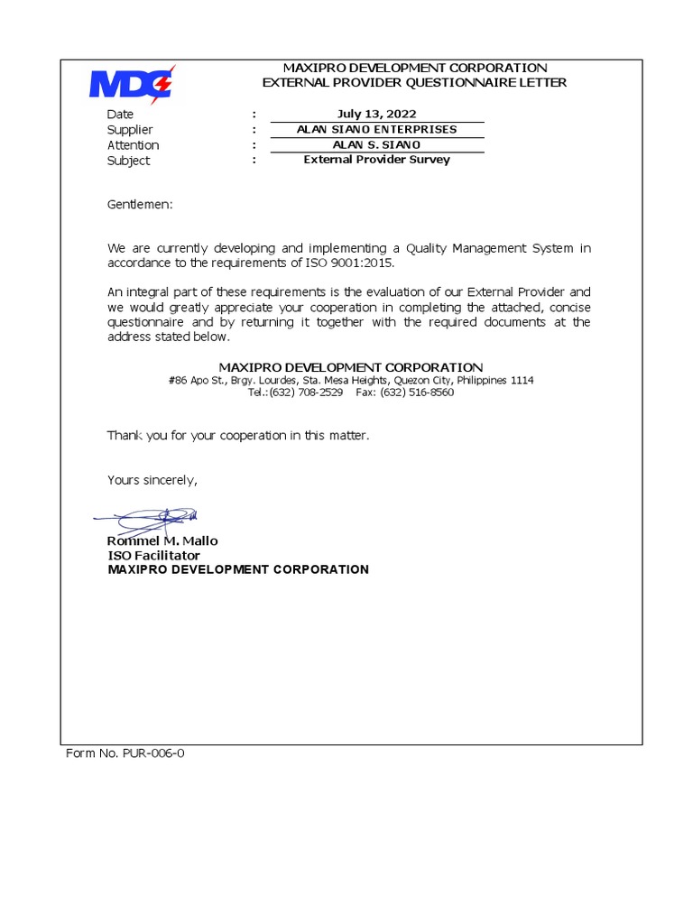 ISO Questionnaire | PDF | Quality Management | Business Process