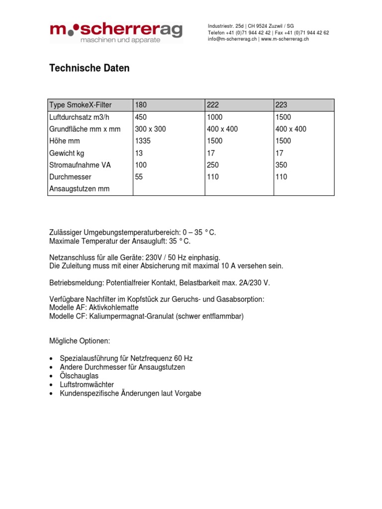 Technische Daten SMOKEX | PDF