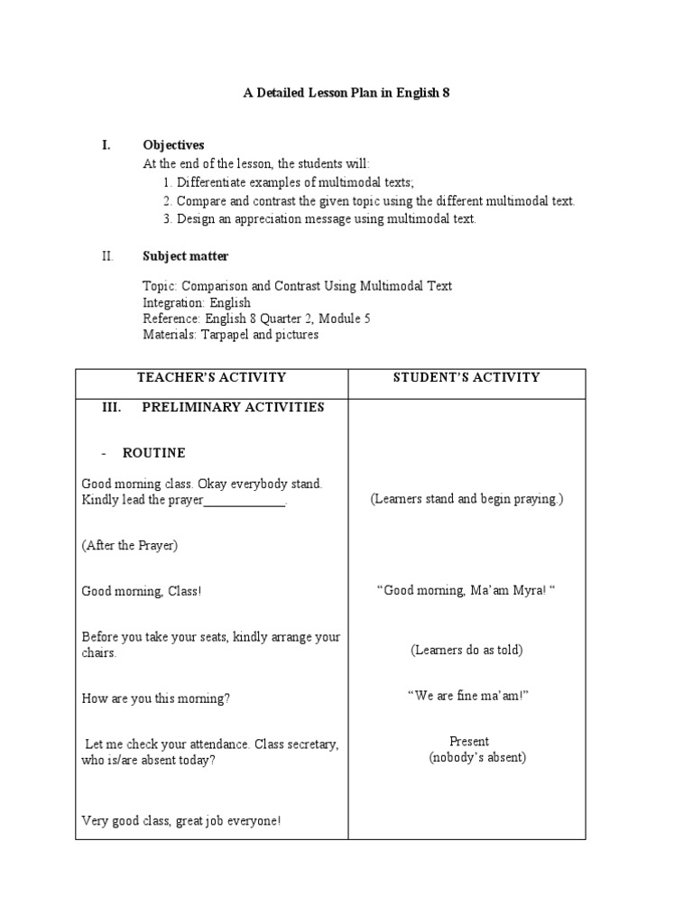 Multimodal Texts: Lesson Plan for Grade 8 | PDF | Books | Websites