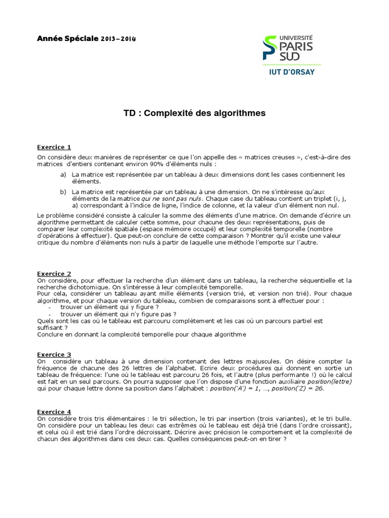 TD Complexite Des Algorithmes Exercice 1 | PDF | Méthodes et références pédagogiques