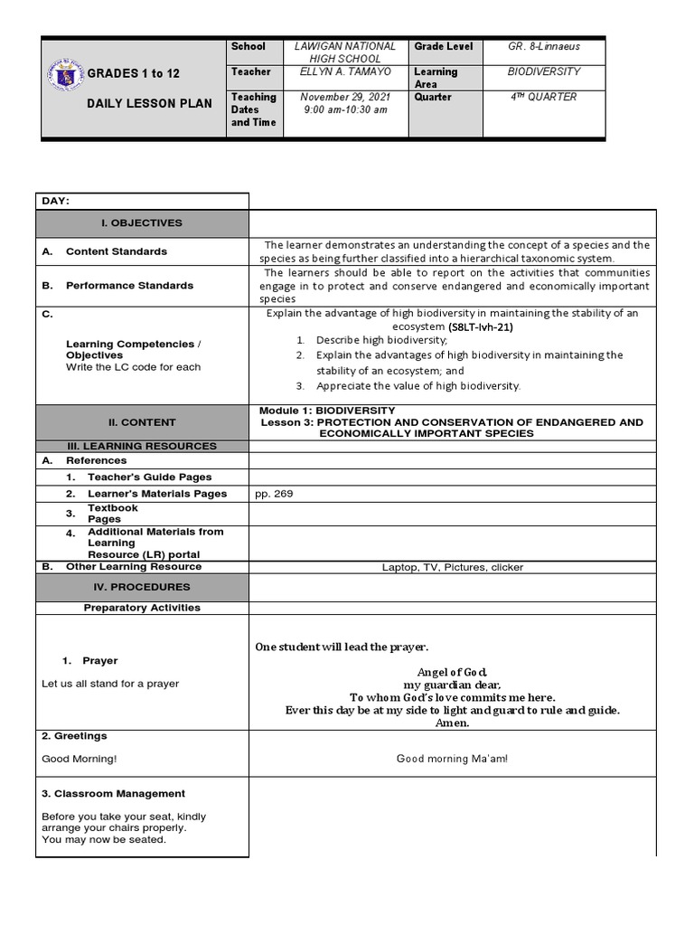 Lesson Plan 2 | PDF | Biodiversity | Ecosystem